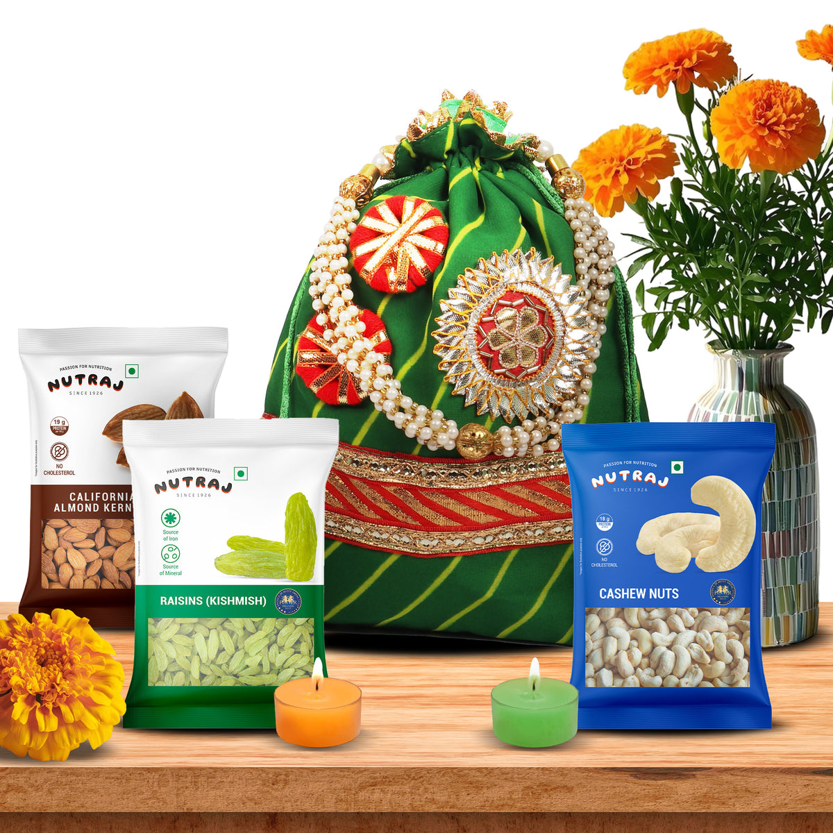 Nutraj Diwali Gift Hamper 300g With 2 Candles