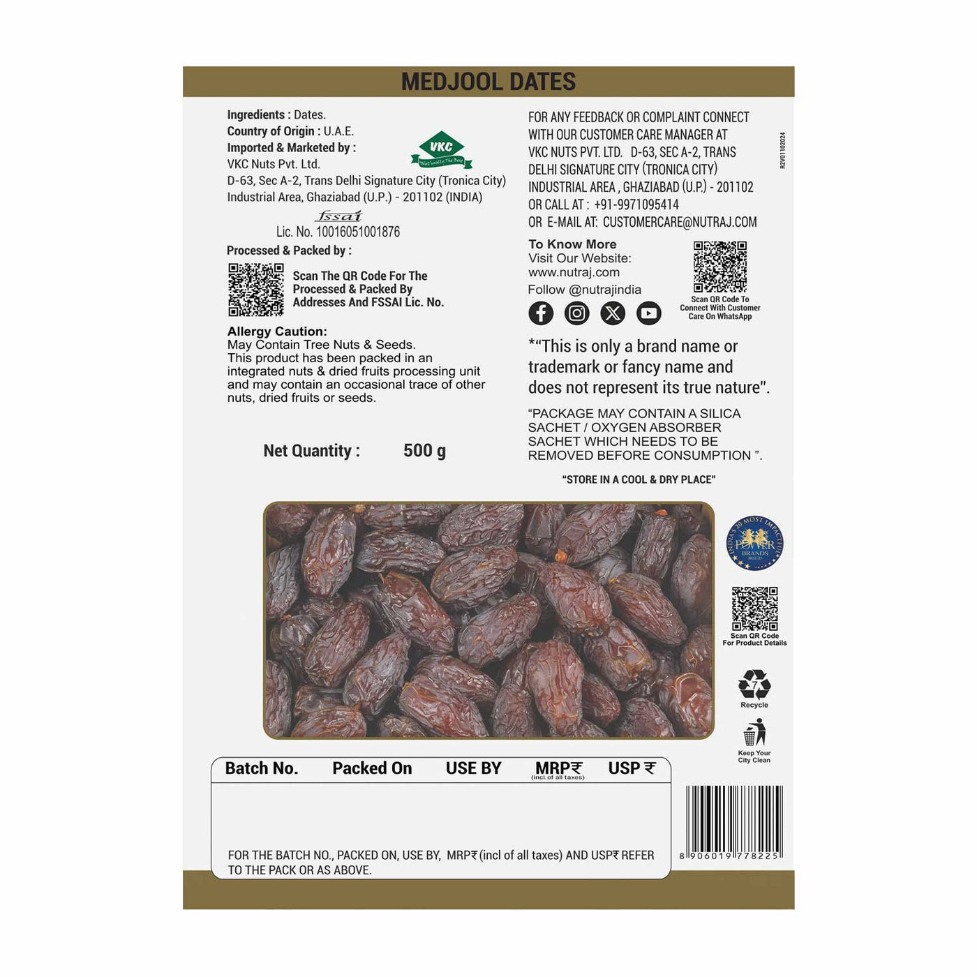 Buy Nutraj Premium Quality Medjool Dates (Khajur) 500gm Online