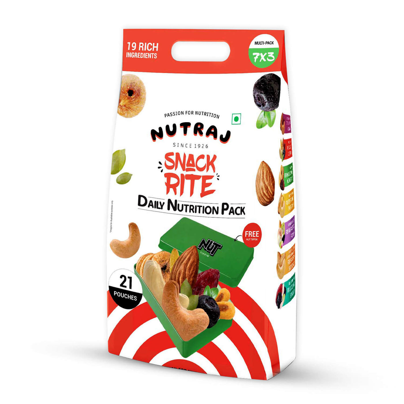 Nutraj Snackrite Trail Mix Combo: 21 Pouches, 7 Varieties + FREE Nut T