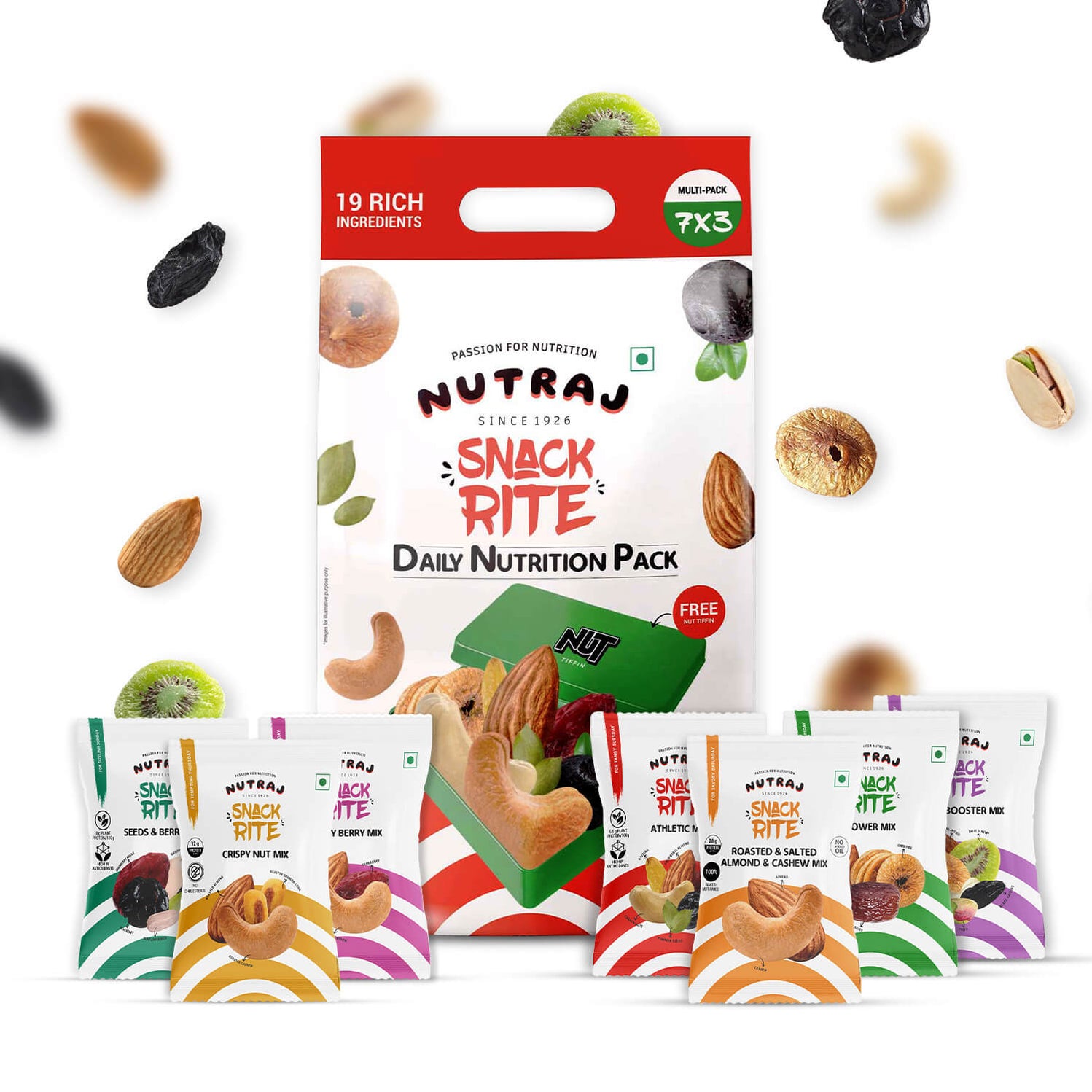 Nutraj Snackrite Trail Mix Combo: 21 Pouches, 7 Varieties + FREE Nut T