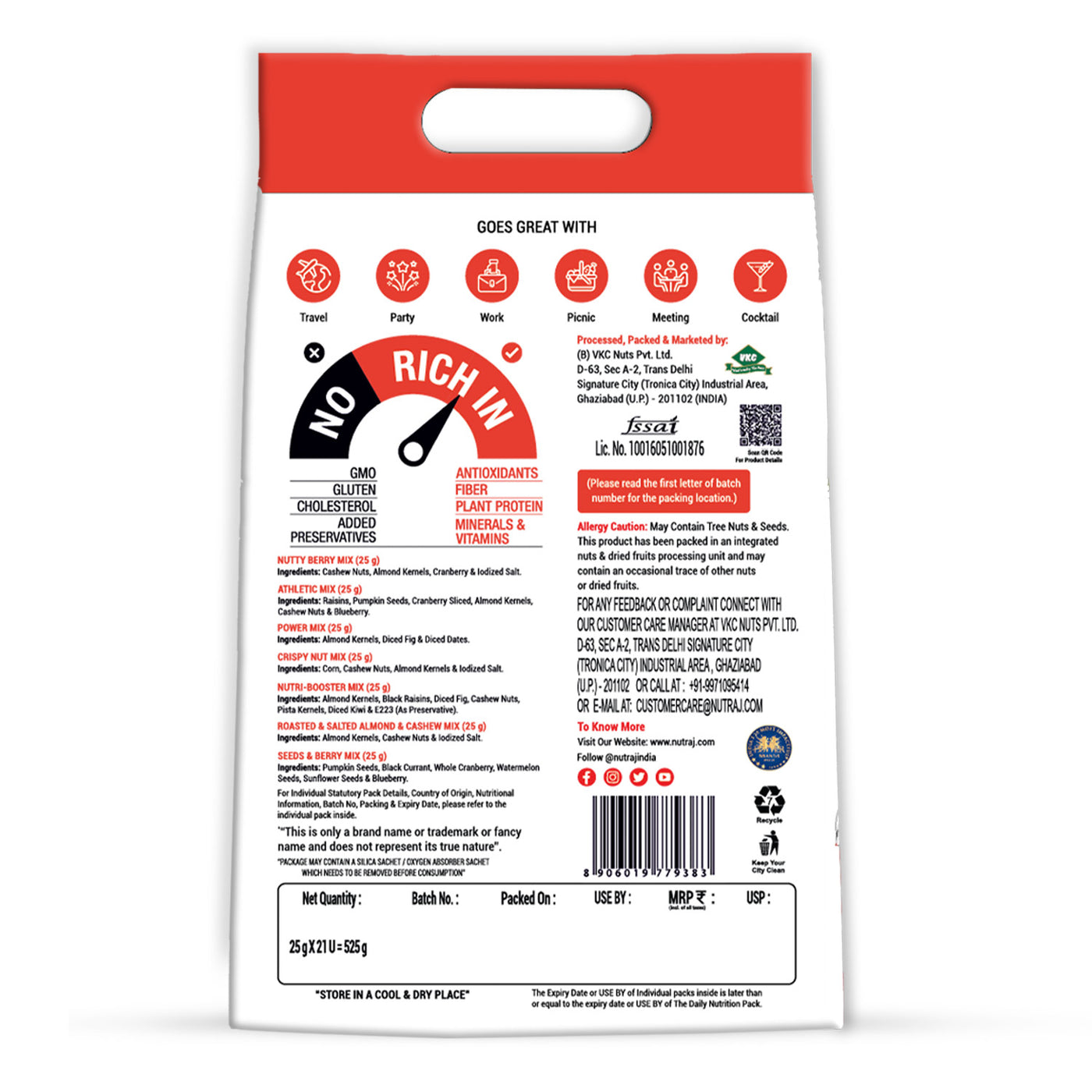 Nutraj Snackrite Trail Mix Combo: 21 Pouches, 7 Varieties + FREE Nut T