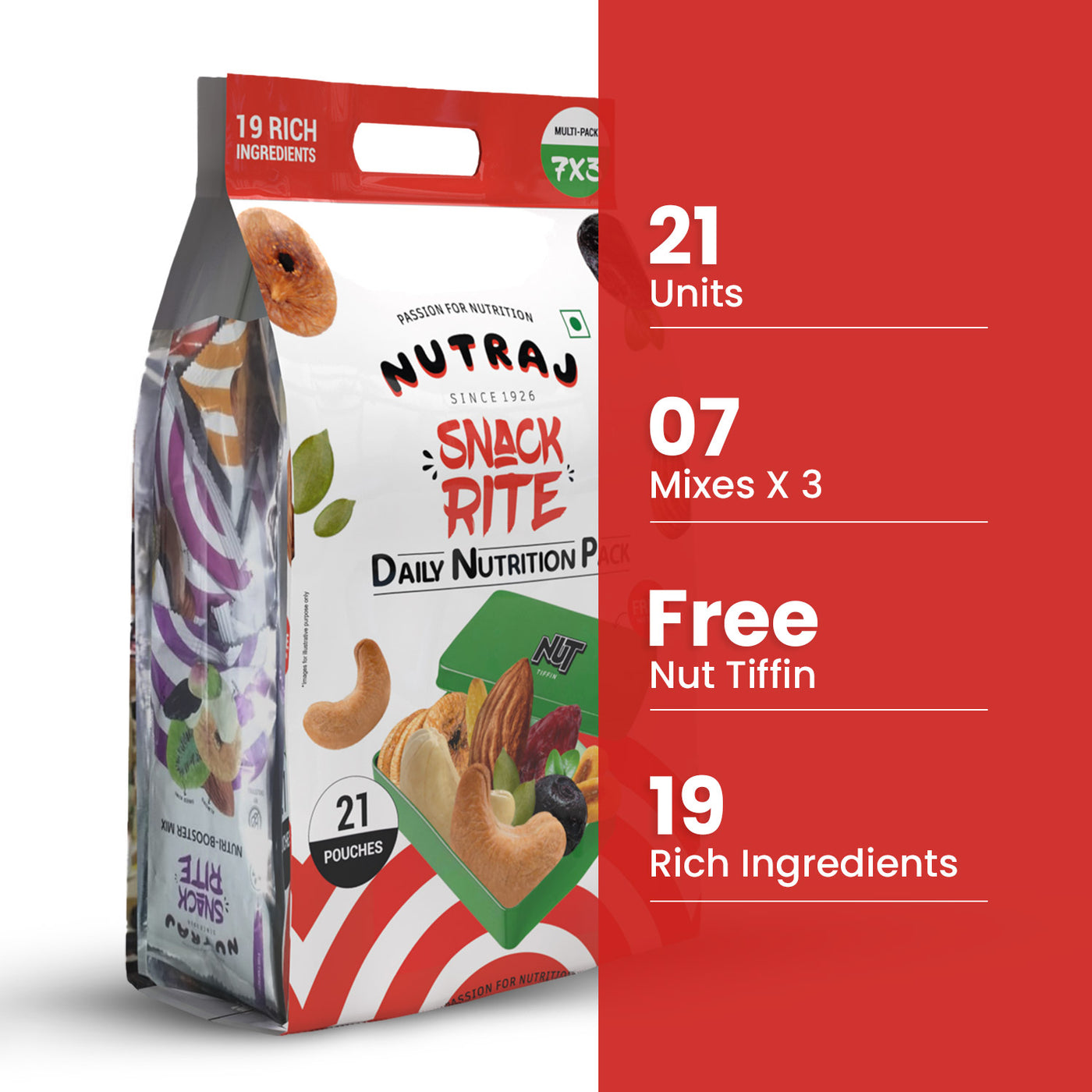 Nutraj Snackrite Trail Mix Combo: 21 Pouches, 7 Varieties + FREE Nut T