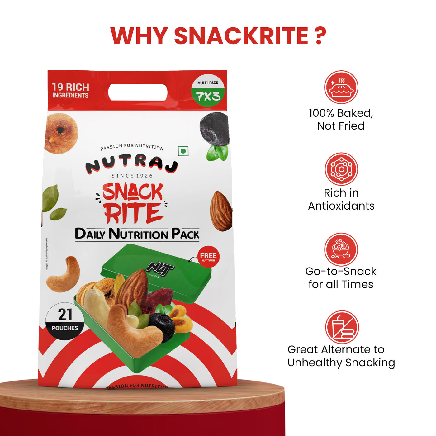 Nutraj Snackrite Trail Mix Combo: 21 Pouches, 7 Varieties + FREE Nut T