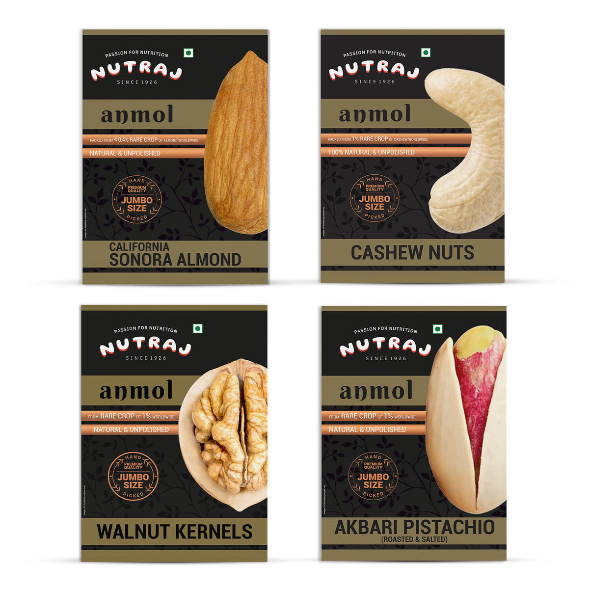 Nutraj Anmol Sonora Almond Kernel, Jumbo Cashew, Akbari Pista & Walnut